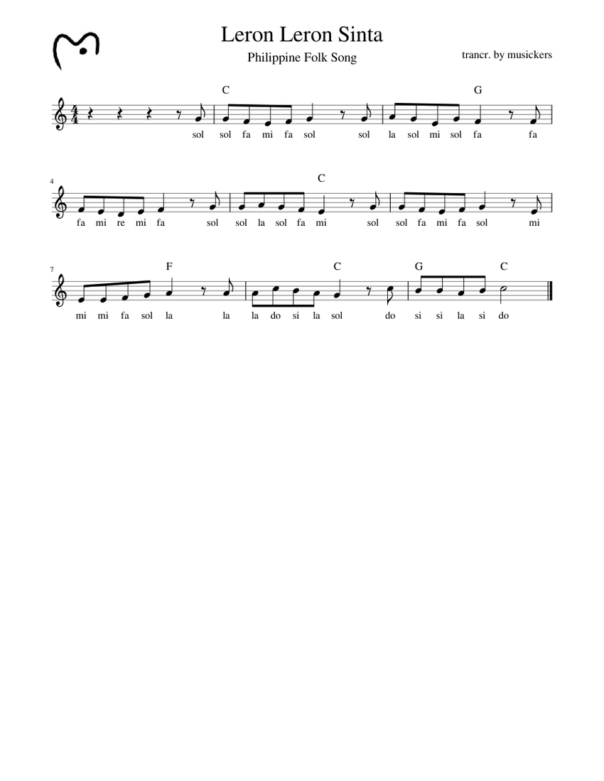 Leron_Leron_Sinta Sheet Music with Chords for Piano (Solo) easy | MuseScore.com
