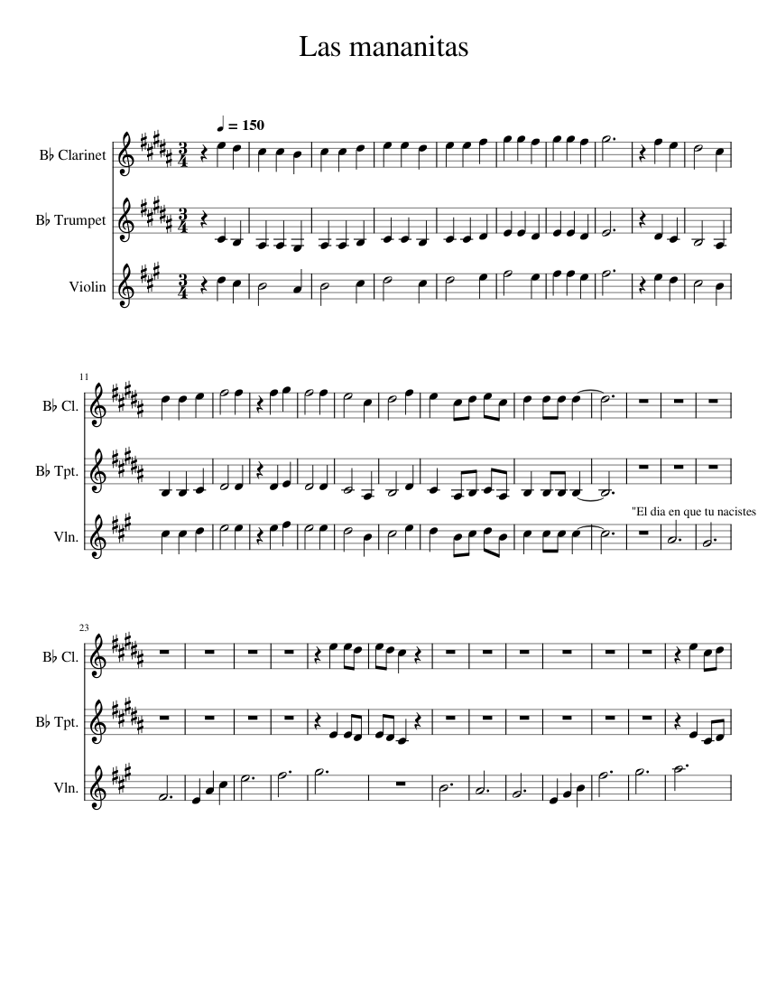 Las mananitas – Misc Traditional Las mananitas Sheet Music for Clarinet ...