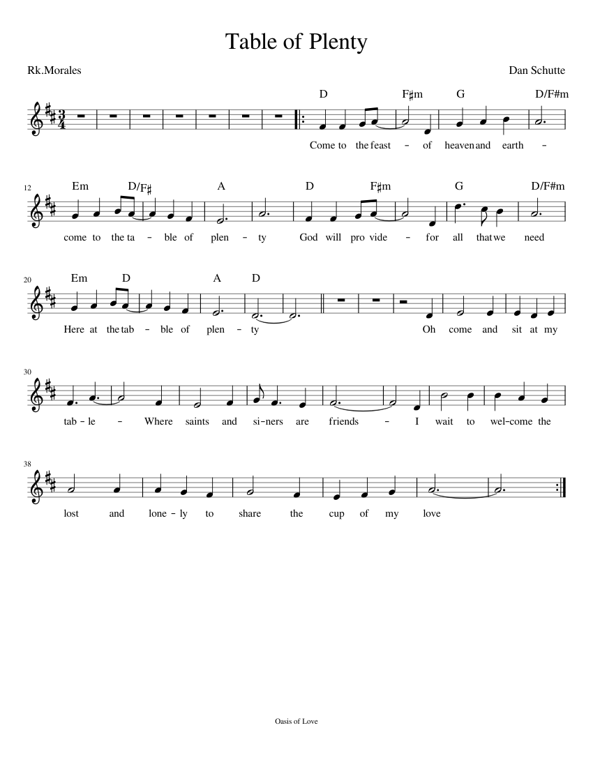 Table of Plenty Sheet music for Piano (Solo) | Musescore.com