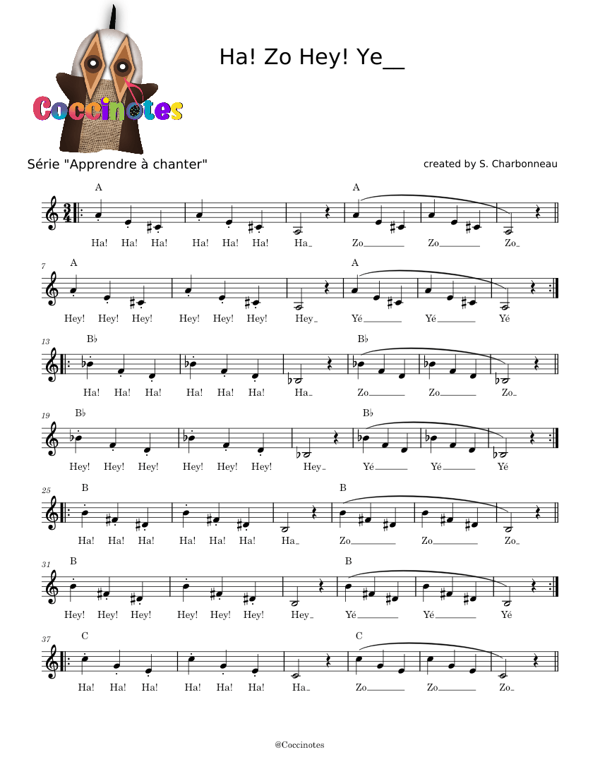 Ha! Zo__Hey! Yé__ Sheet Music with Chords for Piano (Solo) Easy ...
