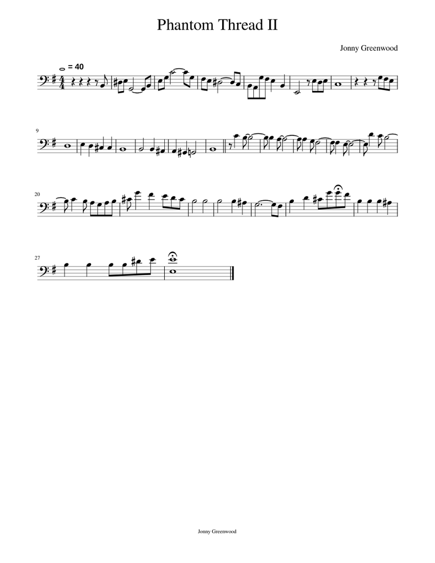 Phantom Thread II cello Sheet Music for Piano (Solo) easy | MuseScore.com
