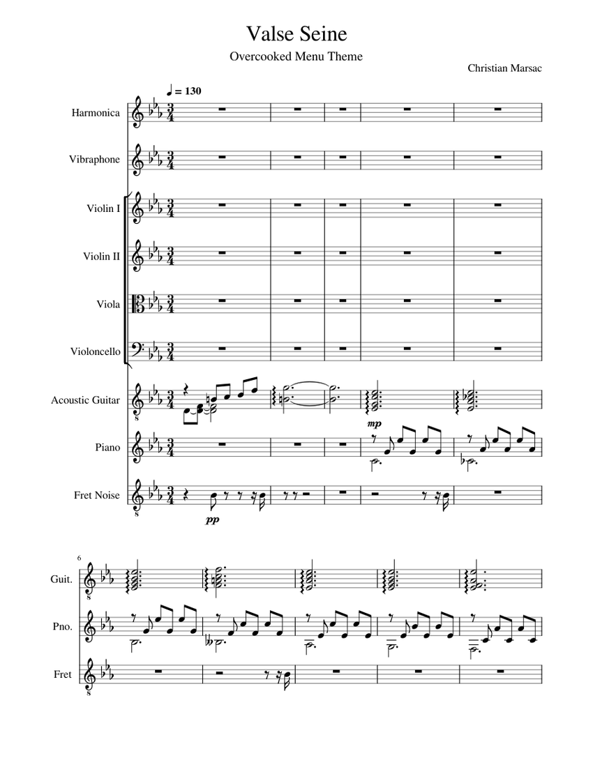 Overcooked Menu Theme Sheet Music for Piano, Vibraphone, Violin, Viola ...