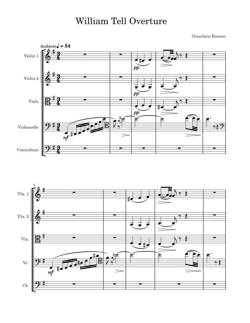 William Tell Overture – Gioacchino Rossini Sheet music for Contrabass ...