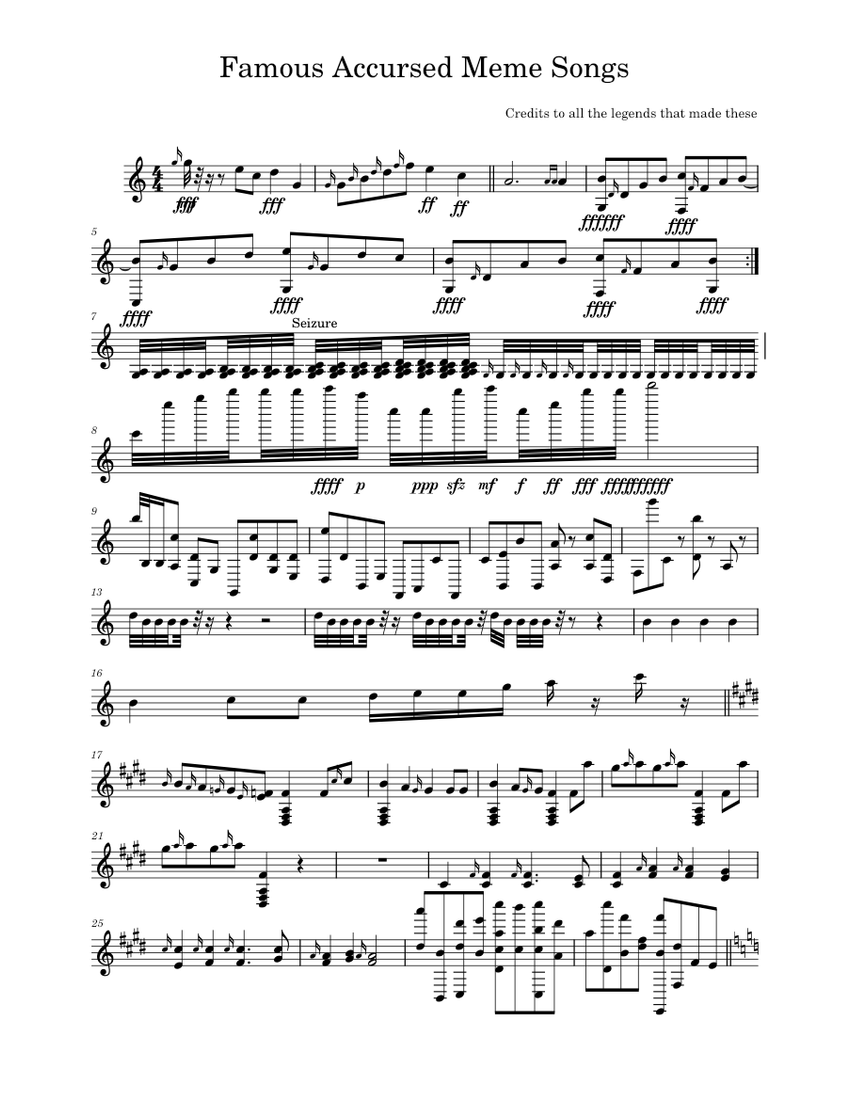 Famous Accursed Meme Songs with some of my spam Sheet music for Piano ...