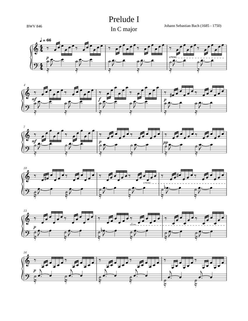 Prelude in C major - Bach (Just intonation) Sheet Music for Piano (Solo ...