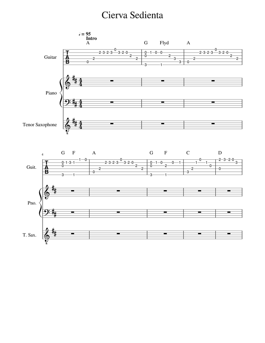 Cierva Sedienta Sheet Music and Tab with Chords for Piano, Saxophone ...