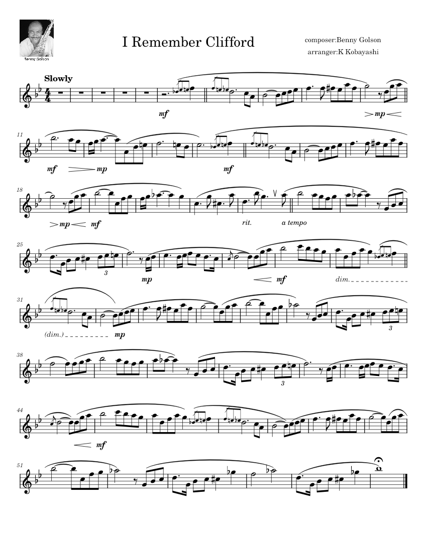 I Remember Clifford - Benny Golson Sheet Music for Flute (Piano Duo ...