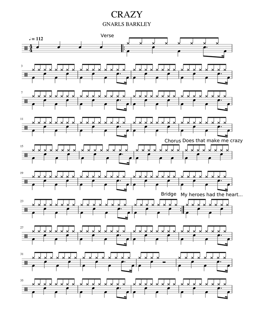 CRAZY Sheet music for Drum group (Solo) | Musescore.com