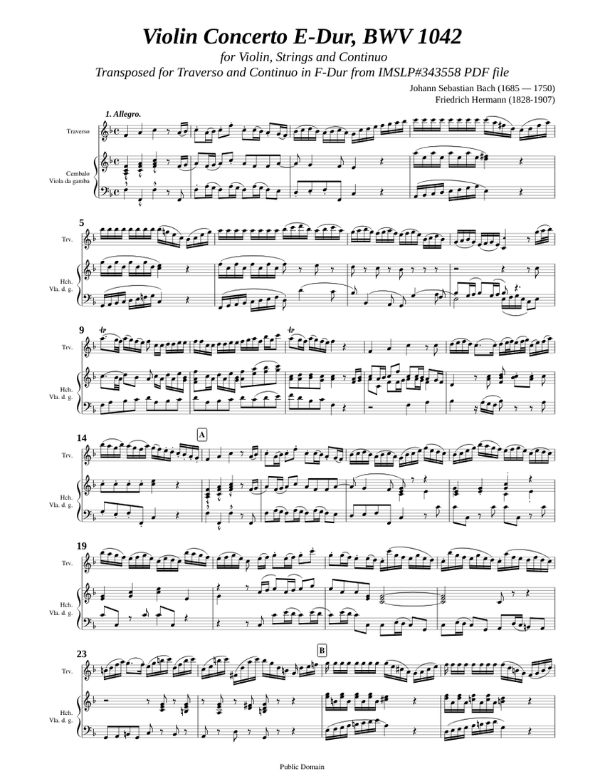 Bach, J. S. _ Violin Concerto E-Dur, BWV 1042 [Trv, BC] Sheet music for ...