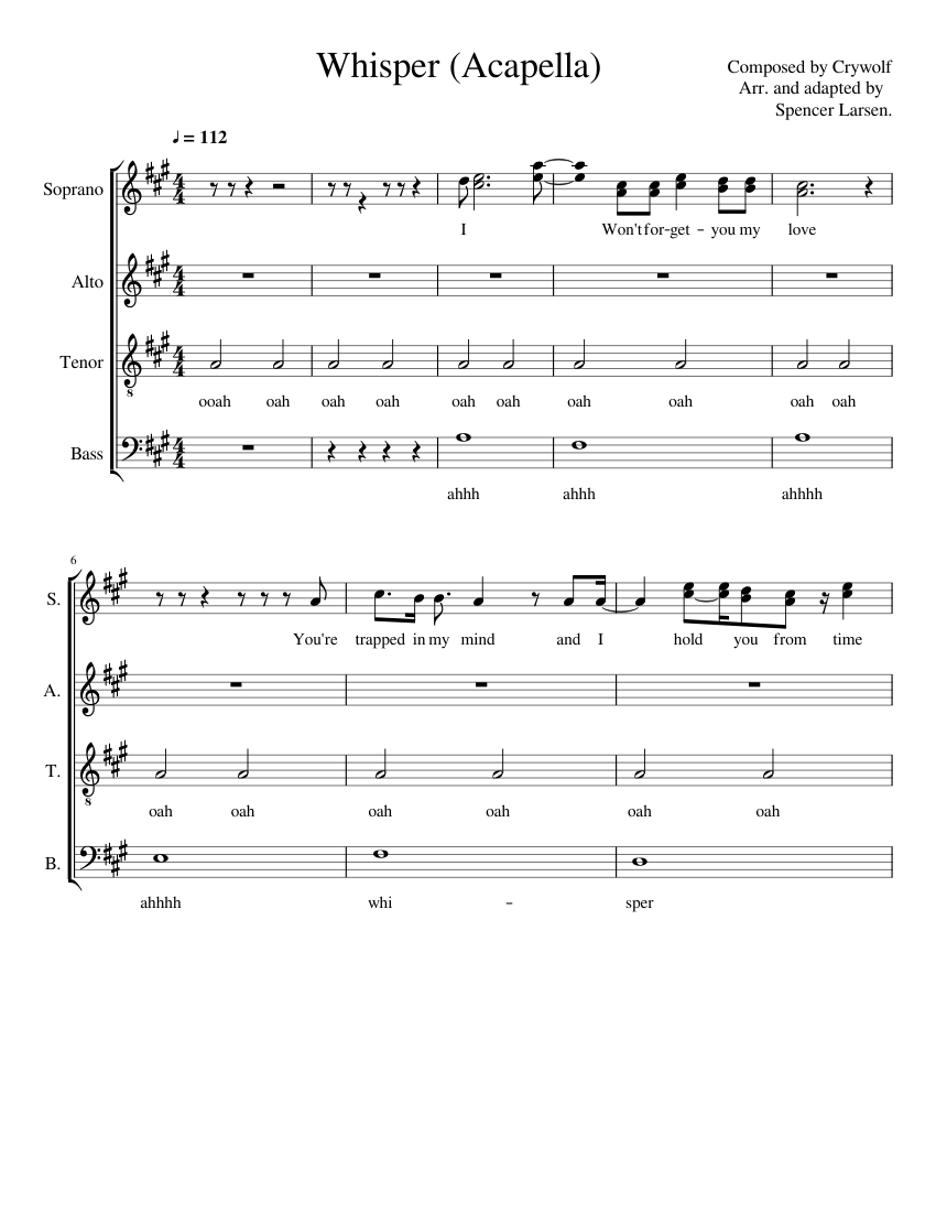 Whisper (Acapella) Sheet Music for Soprano, Alto, Tenor, Bass voice ...