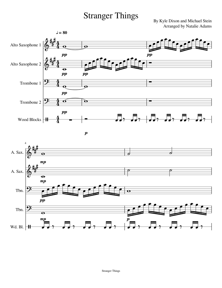 Stranger Things Sheet music for Trombone, Saxophone alto, Woodblock ...