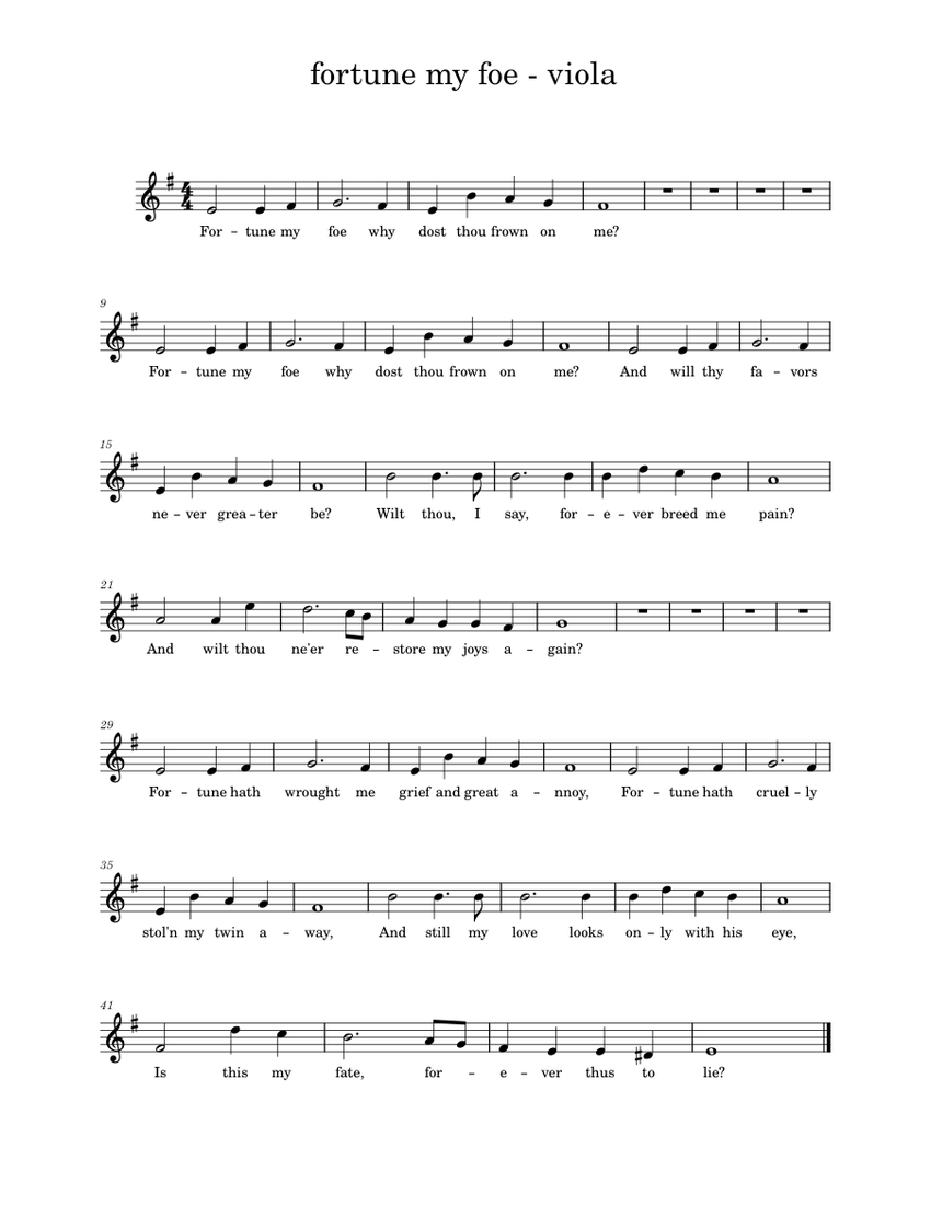 fortune_my_foe_viola Sheet music for Mezzo soprano (Choral) | Musescore.com