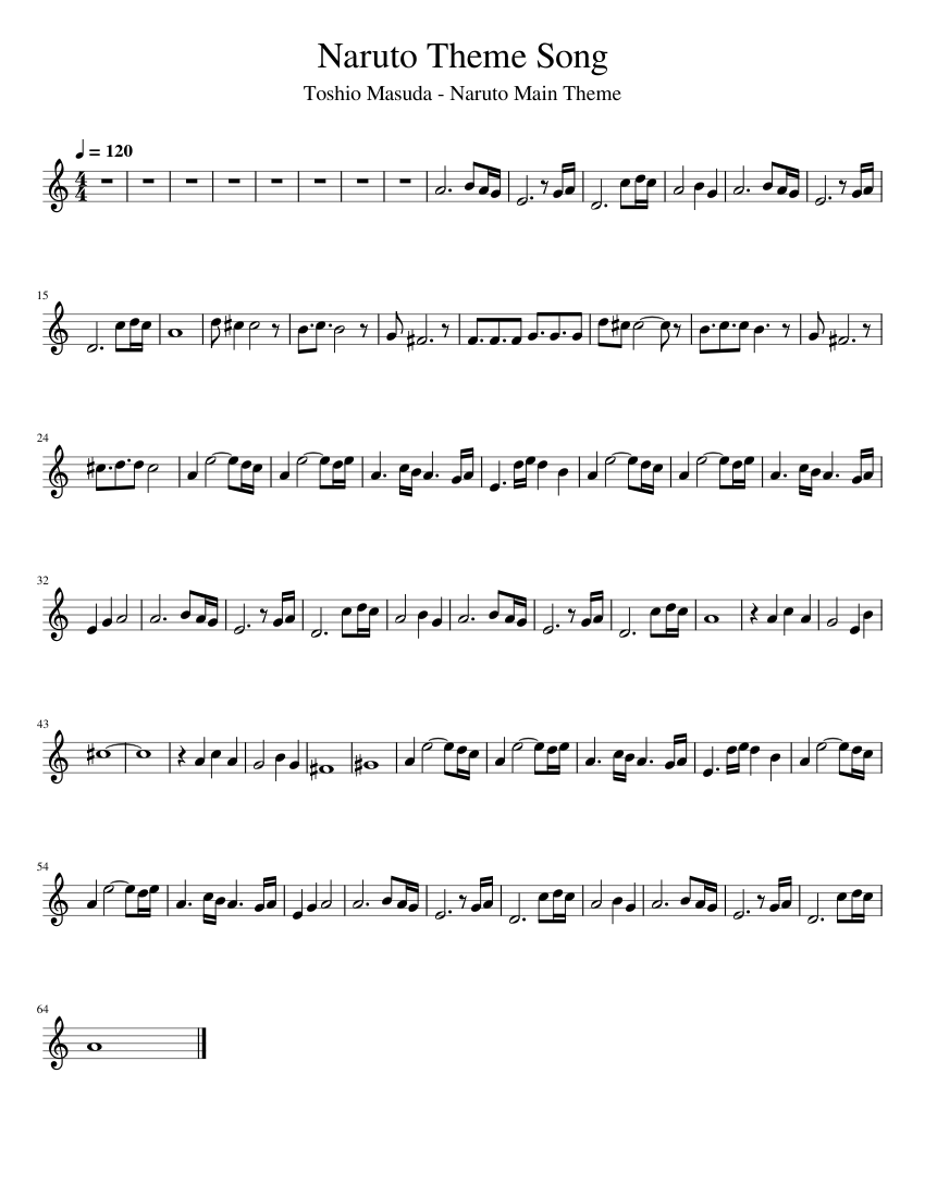 Naruto Main Theme – Toshio Masuda Naruto Theme Song Sheet Music for ...