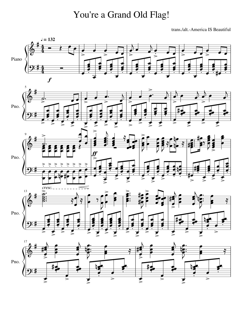 You're a Grand Old Flag Sheet music for Piano (Solo) | Musescore.com