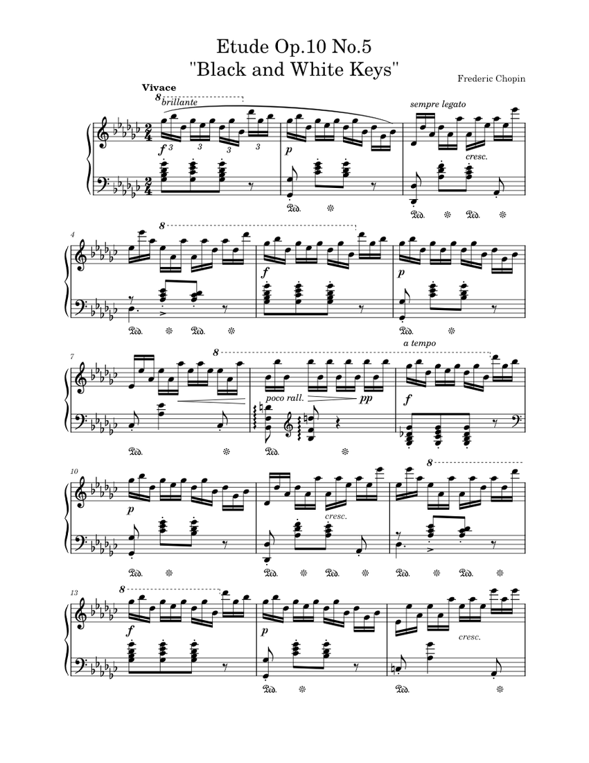 Etude Op 10 no 5 "Black Keys" Chopin Sheet Music for Piano (Solo ...