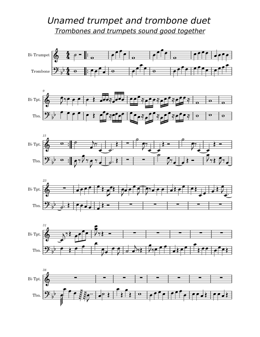untitled Trombone and trumpet duet Sheet music for Trombone, Trumpet in b-flat (Brass Duet ...
