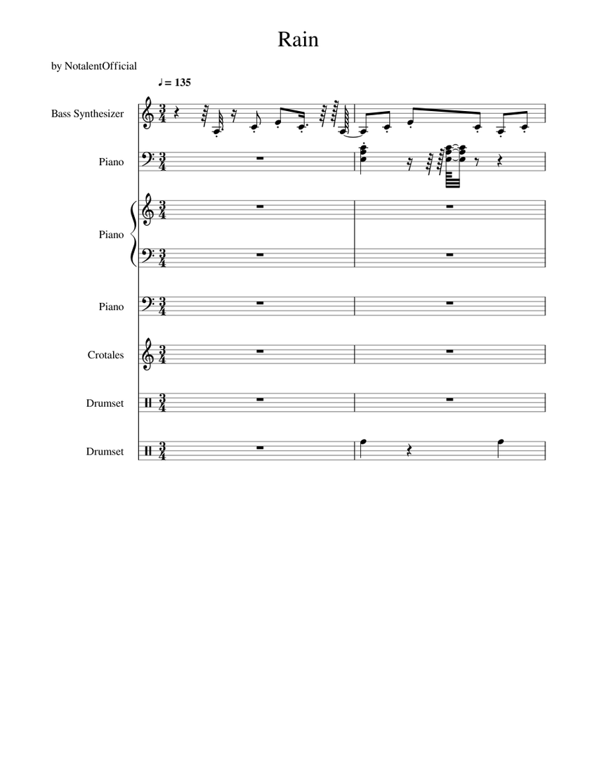 Rain - NoTalentOfficial Sheet music for Piano, Bass guitar, Drum group, Crotales (Mixed Ensemble ...