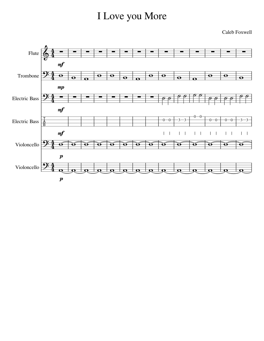 I Love you More Sheet music for Trombone, Flute, Cello, Bass guitar ...
