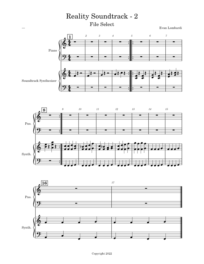 Reality Soundtrack - 2 Sheet music for Piano, Synthesizer (Mixed Duet) | Musescore.com