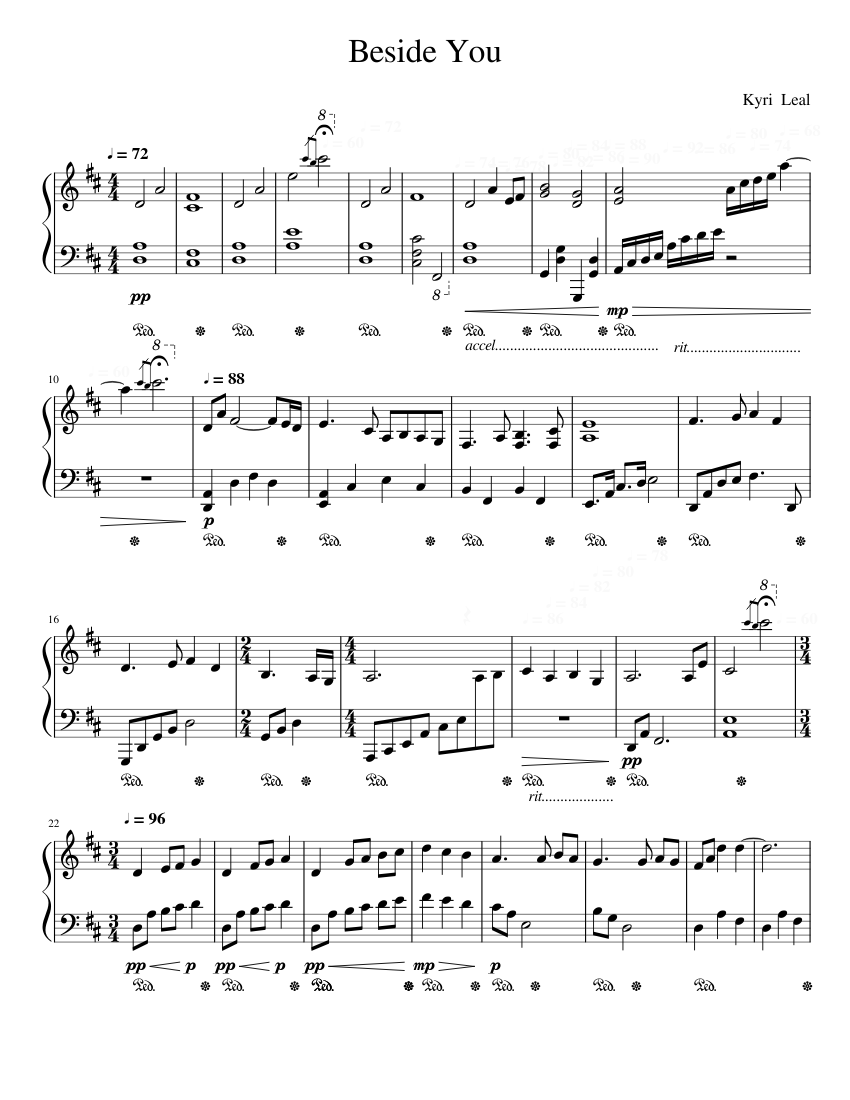 Beside You Sheet Music for Piano (Solo) | MuseScore.com