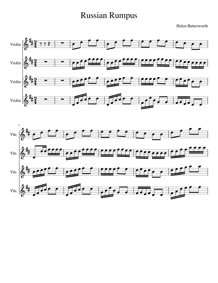 Russian Rumpus Sheet Music for Violin (Mixed Quartet) | MuseScore.com
