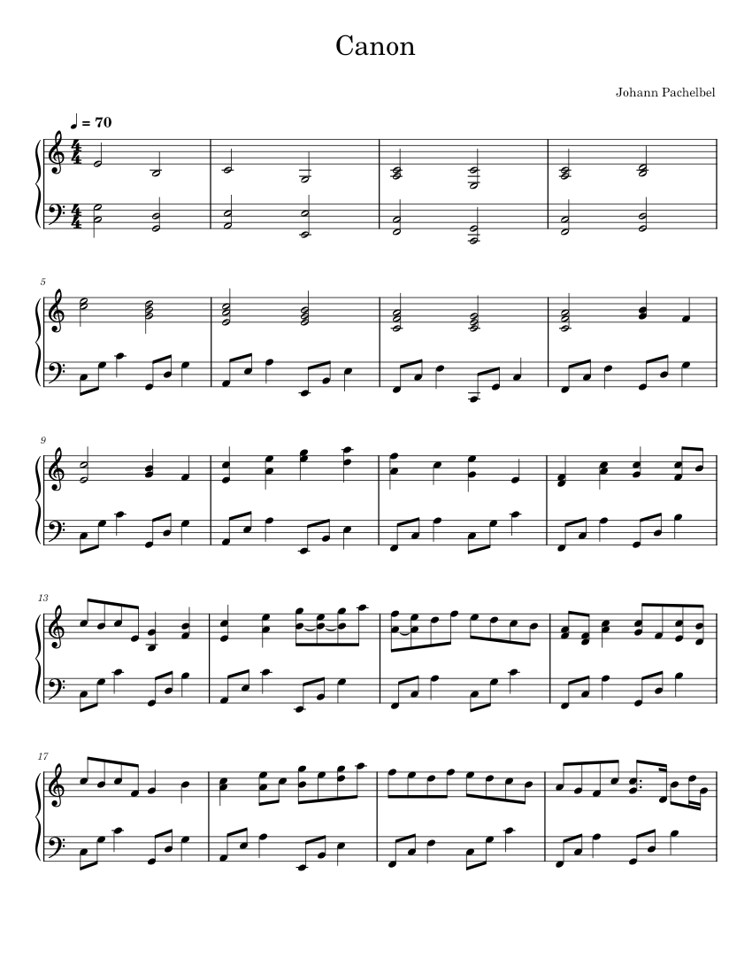 Canon - Johann Pachelbel Sheet Music for Piano (Solo) | MuseScore.com