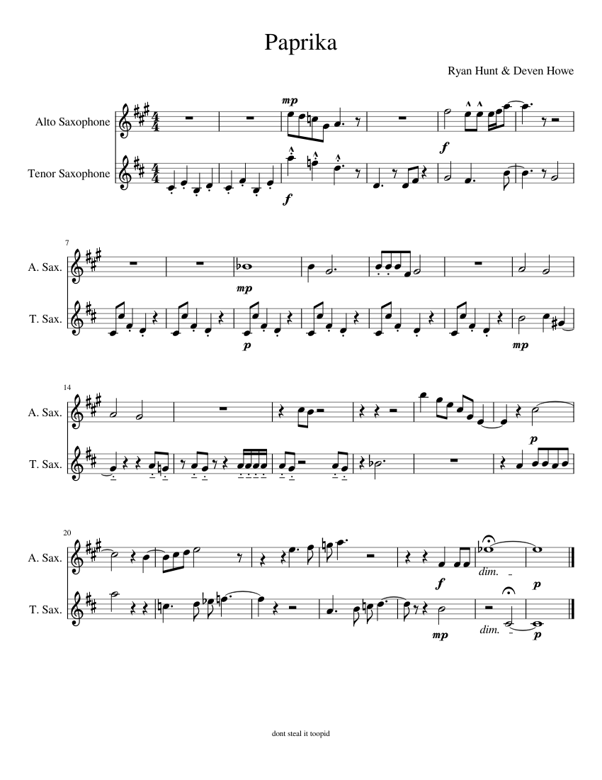 Paprika Sheet music for Saxophone alto, Saxophone tenor (Woodwind Duet ...