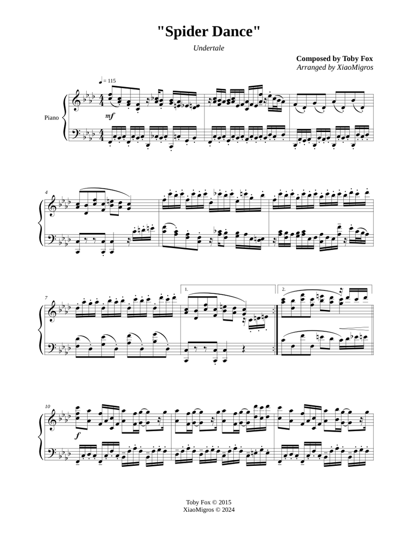 Spider Dance - UNDERTALE Sheet music for Piano (Solo) | Musescore.com