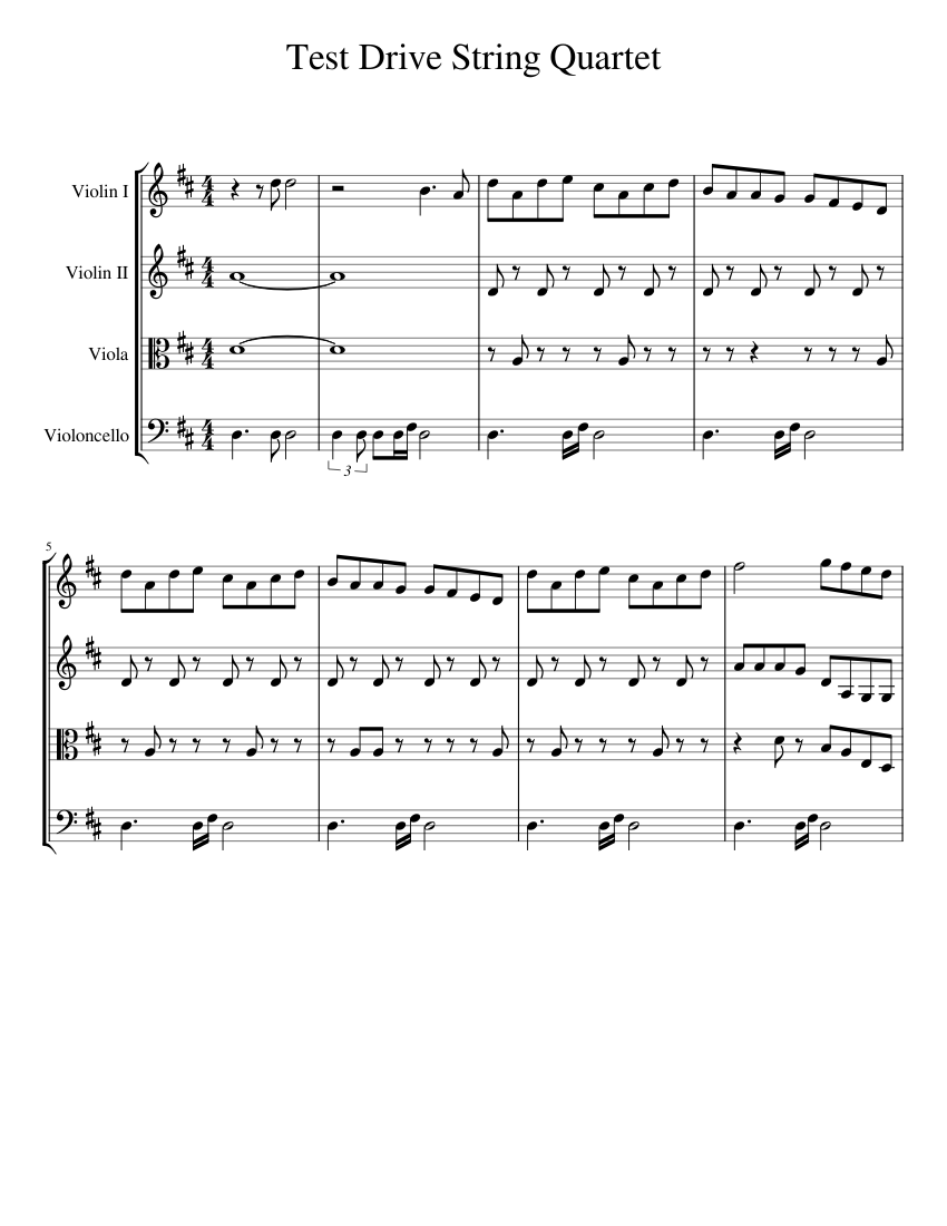Test Drive String Quartet Sheet Music for Violin, Viola, Cello (String ...