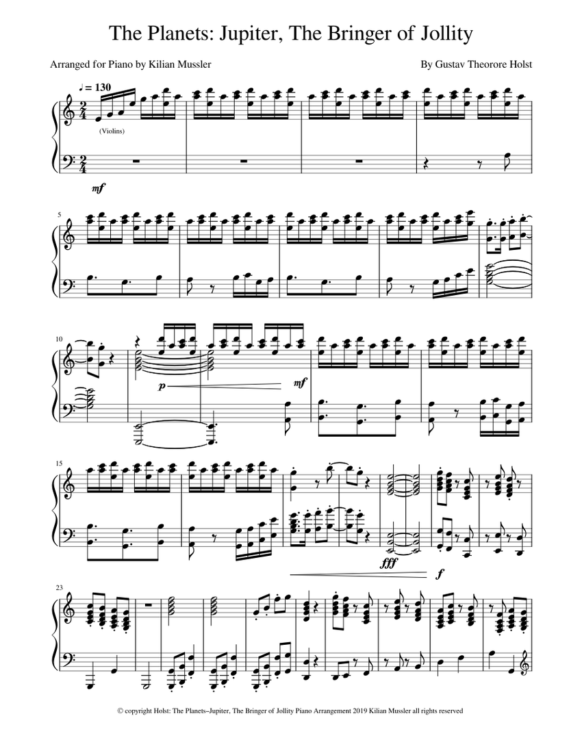 Jupiter- The Bringer of Jollity Sheet Music for Piano (Solo ...