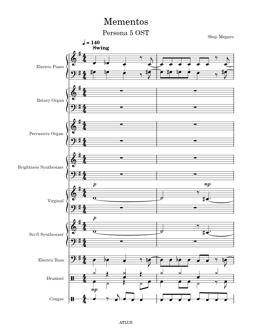 Mementos Persona 5 Sheet Music for Piano, Organ, Virginal, Bass guitar ...