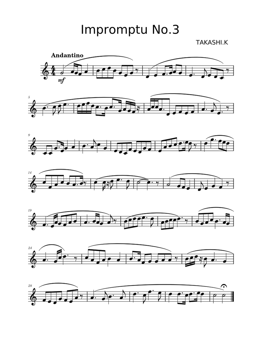 Impromptu No.3 Sheet music for Flute (Solo) | Musescore.com