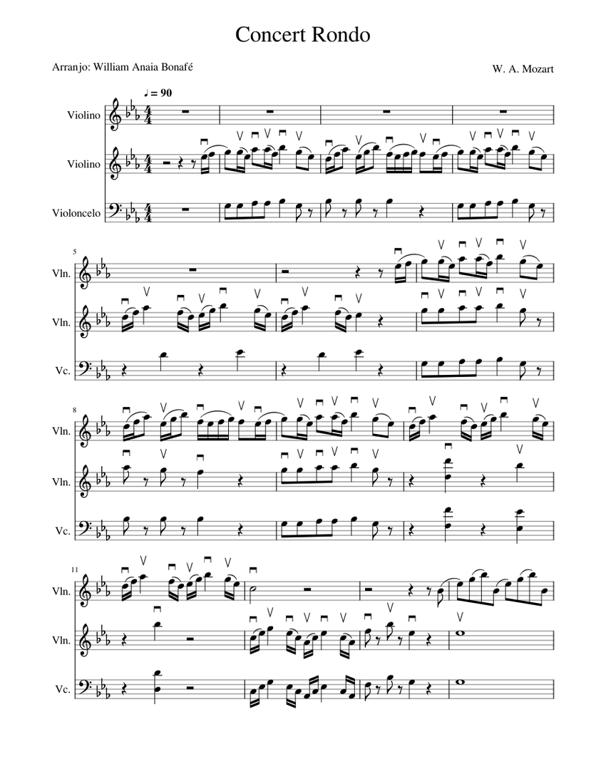 Concert Rondo W. A. Mozart Sheet music for Violin, Cello (Mixed Trio ...