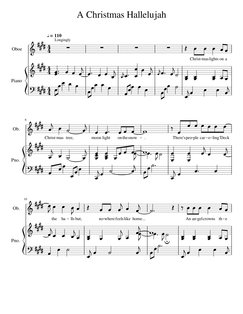 A Christmas Hallelujah piano Sheet Music for Piano, Oboe (Solo ...