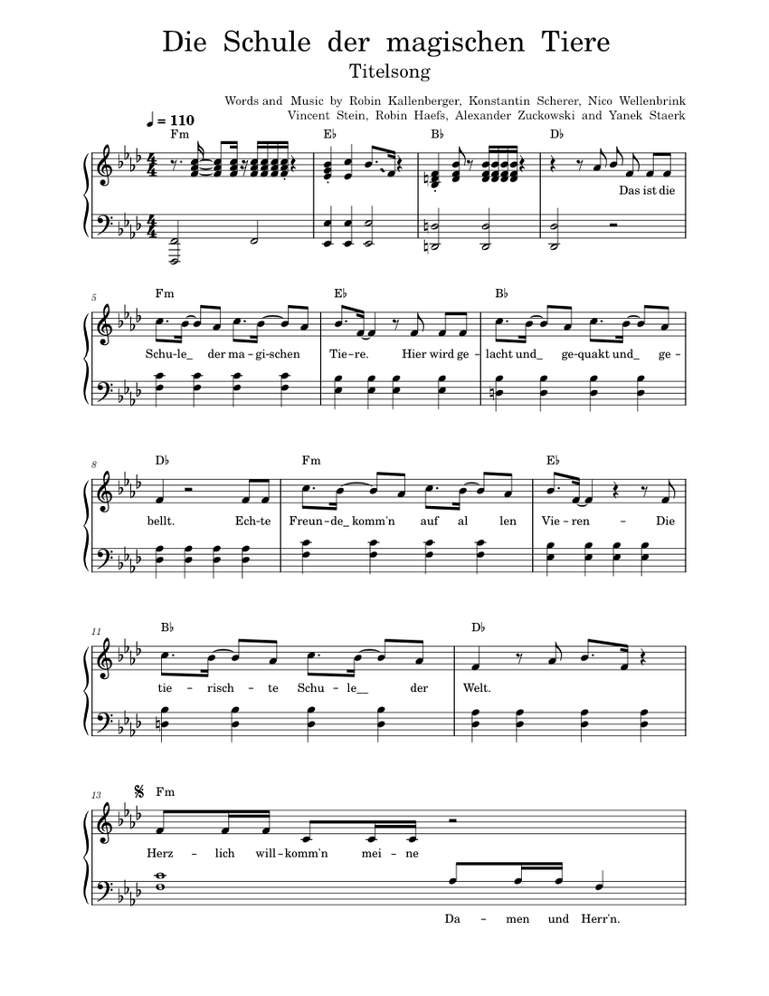 Die Schule der magischen Tiere Titelsong Sheet music for Piano (Piano-Voice) | Musescore.com