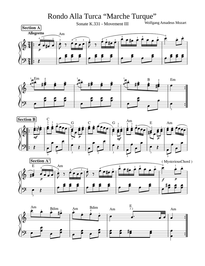 Turkish March – Misc tunes Sheet music for Piano (Solo) Easy ...
