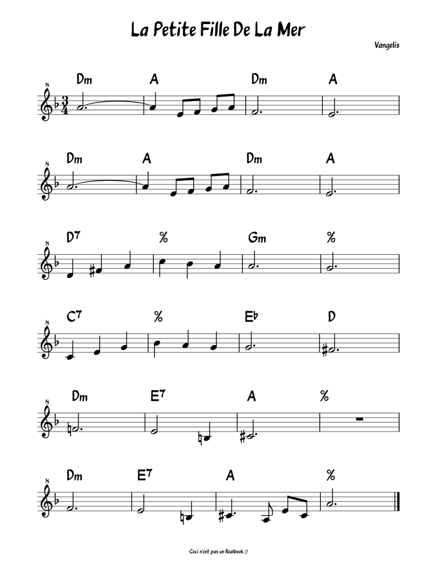 La Petite Fille De La Mer Sheet Music with Chords for Piano (Solo ...