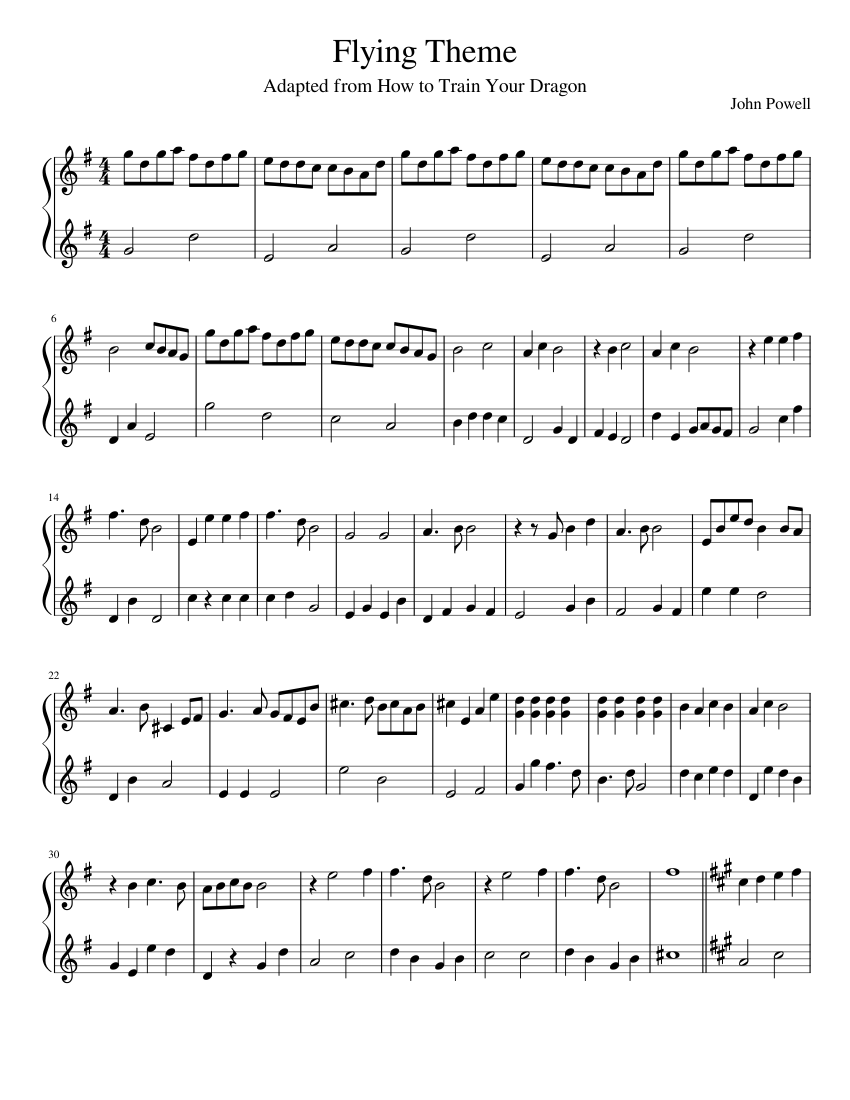 Flying Theme Sheet Music for Violin (String Duet) | MuseScore.com