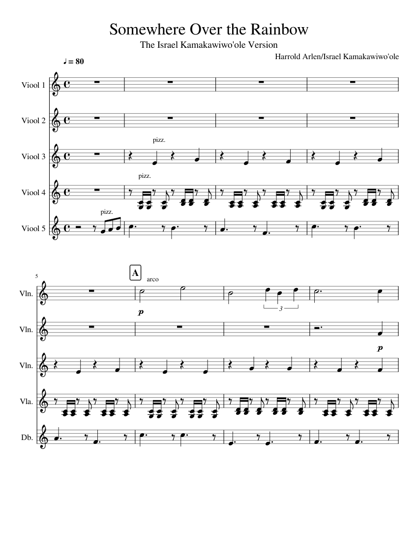 Somewhere Over The Rainbow (for five violins) Sheet Music for ...