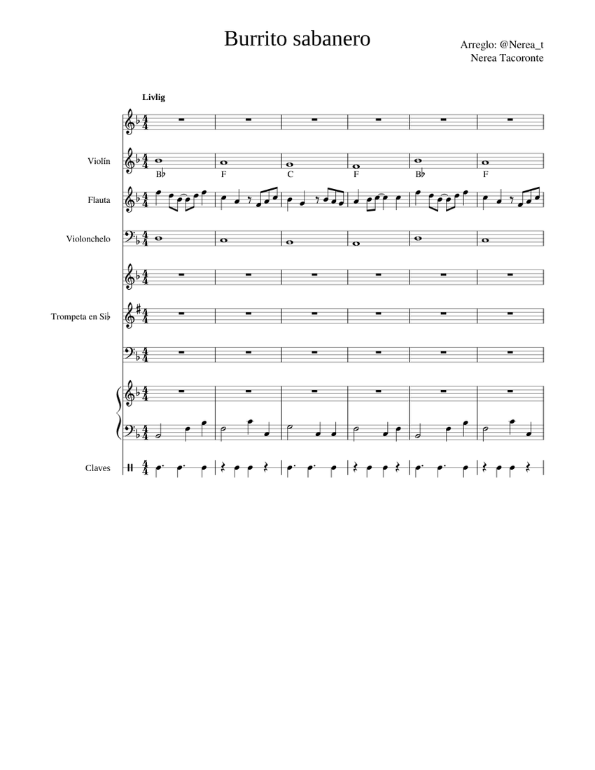 Burrito sabanero Sheet music for Flute, Trumpet in b-flat, Violin ...