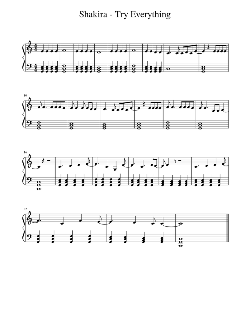 Shakira - Try Everything Sheet music for Piano (Solo) | Musescore.com