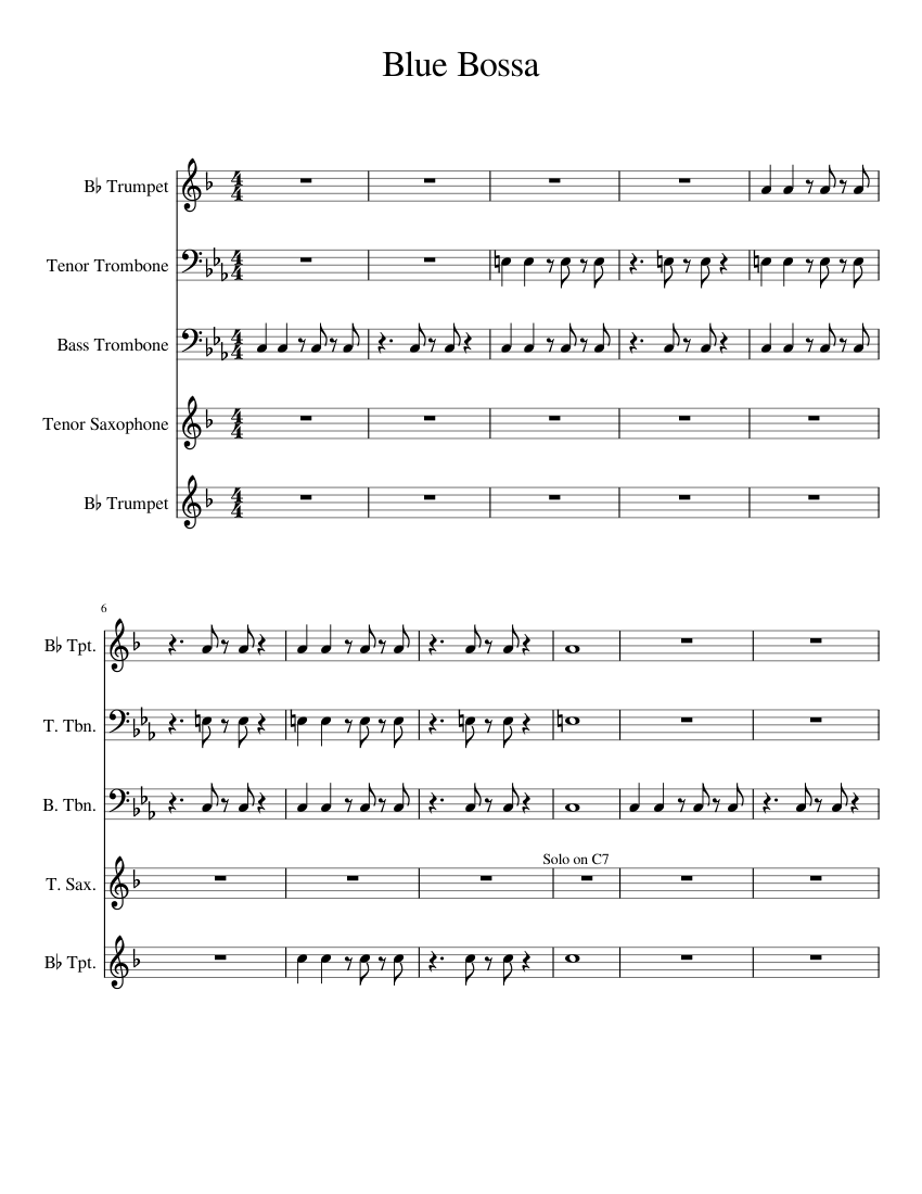 Blue Bossa Sheet Music for Trombone tenor, Trombone bass, Saxophone ...