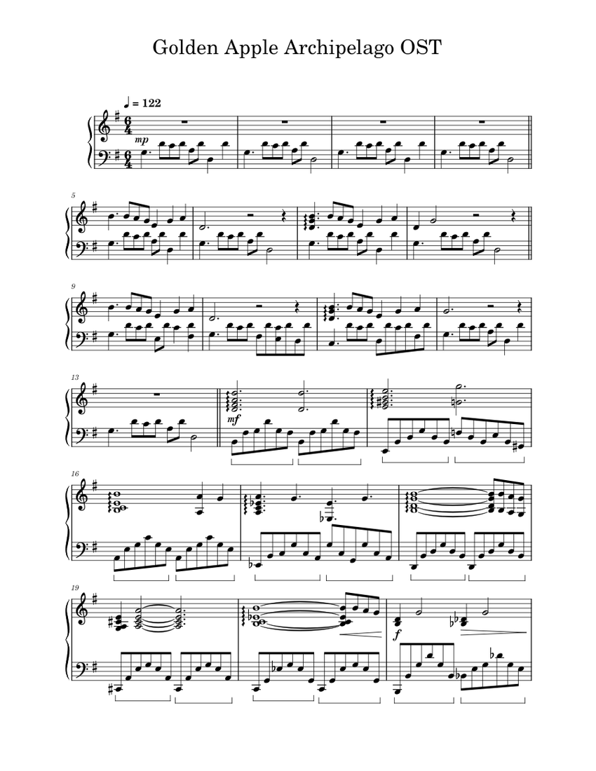 Golden Apple Archipelago OST - Genshin Impact Sheet Music for Piano ...