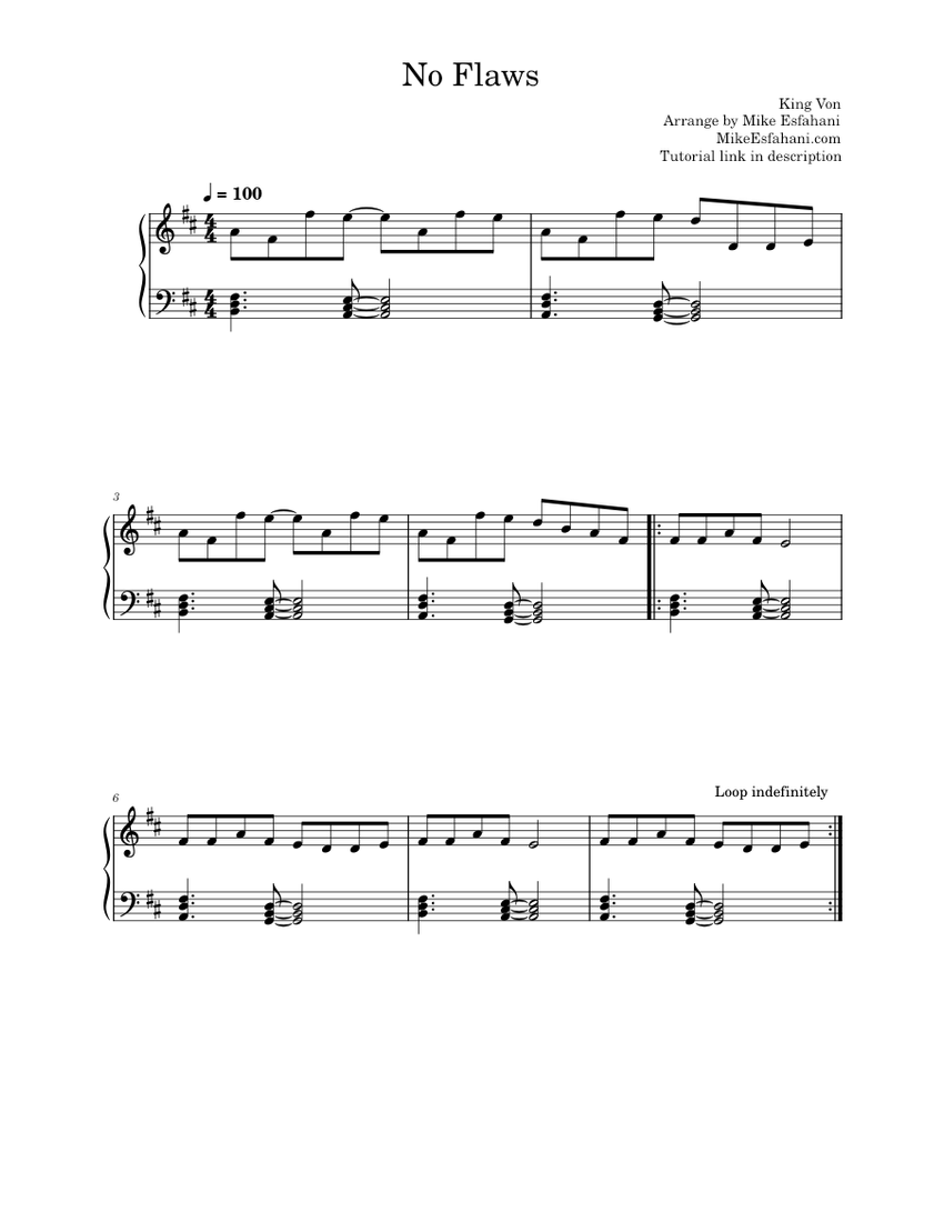 King Von - No Flaws Sheet Music for Piano (Solo) Easy | MuseScore.com