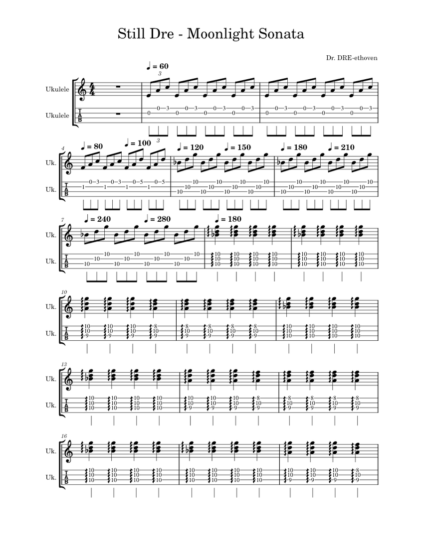 Still Dre - Moonlight Sonata Ukulele Sheet Music and Tab for Ukulele ...