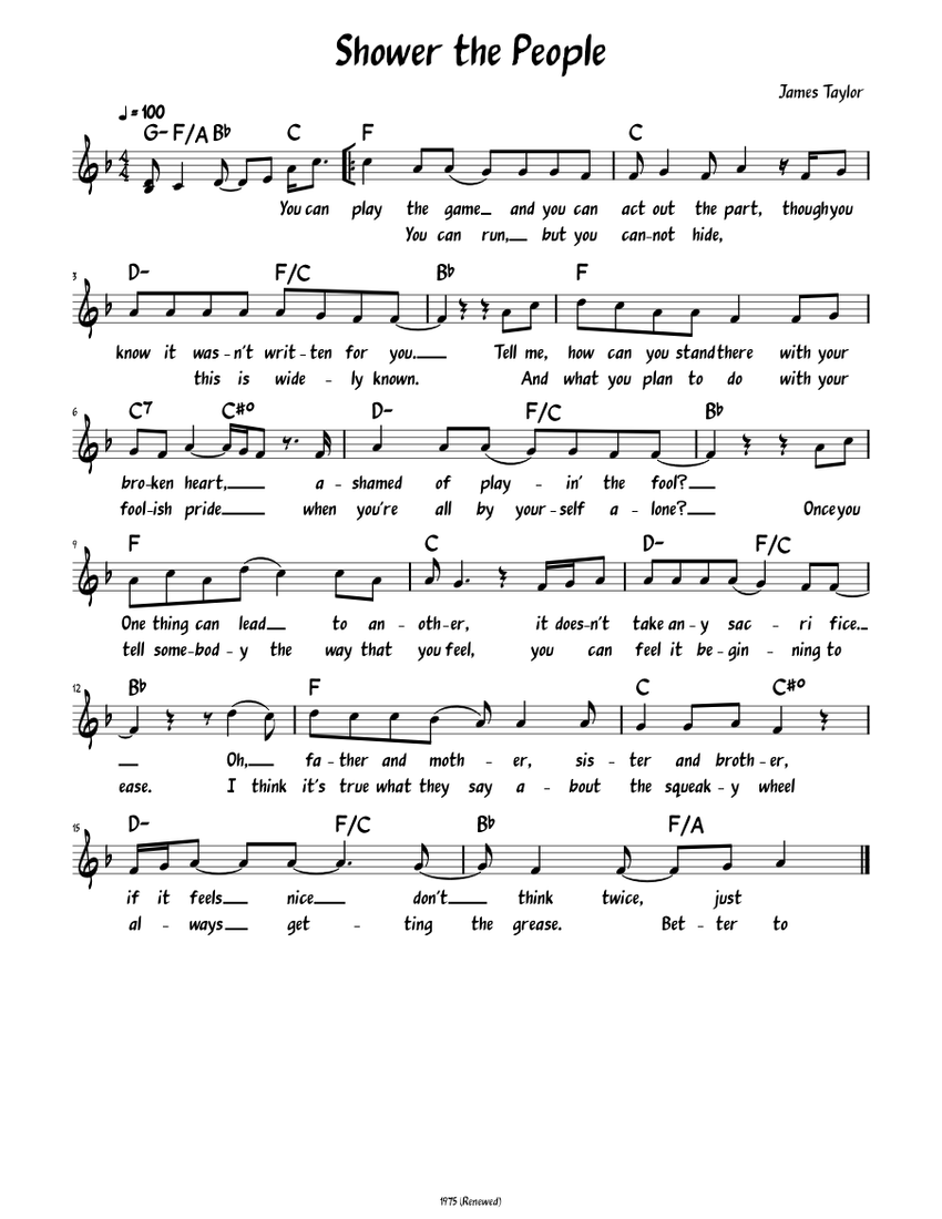 Shower the People (Lead sheet with lyrics ) Sheet Music with Chords for ...