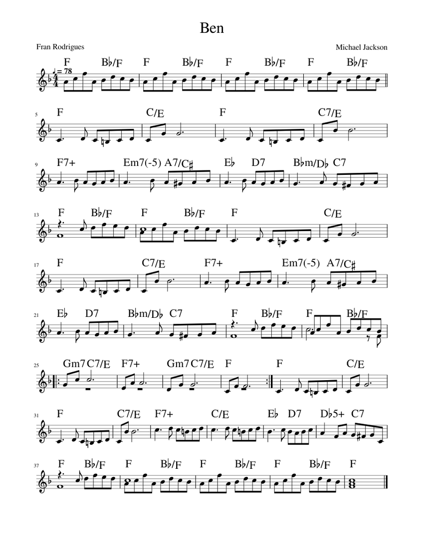 Ben Sheet Music with Chords for Piano (Solo) Easy | MuseScore.com