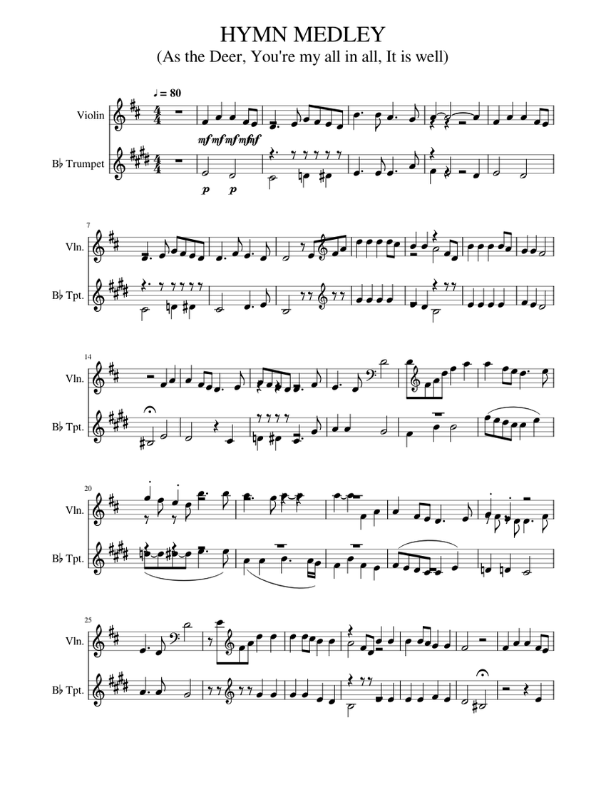 HYMN MEDLEY As the Deer, You're my all in all, It is well Sheet Music ...