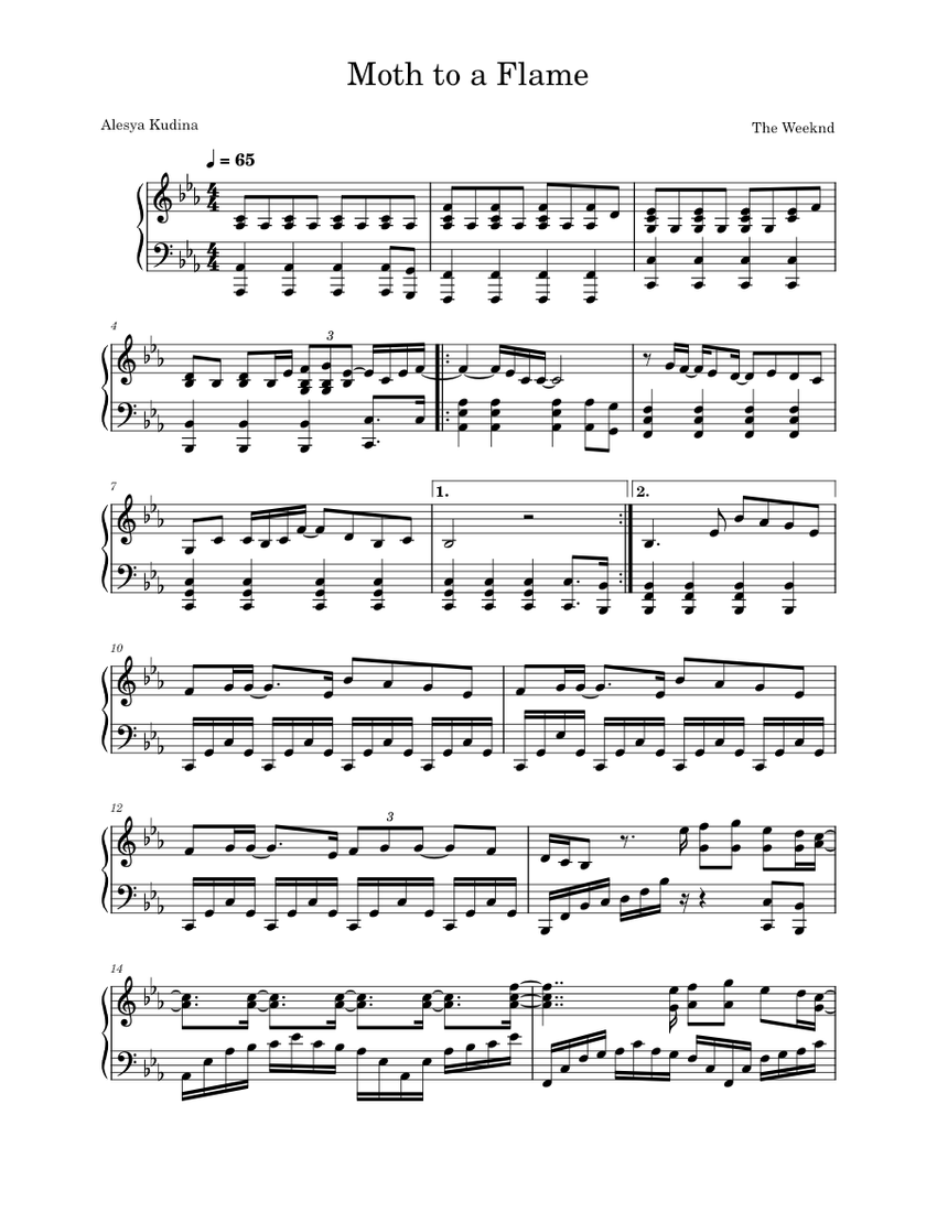 Moth to a flame – The Weeknd - piano tutorial