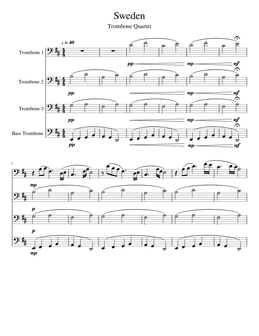 Minecraft: Sweden - Trombone Quartet Sheet Music for Trombone, Trombone ...